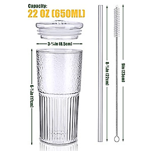 NiHome High Borosilicate Glass Tumbler Cup with Lid and Straw, 22oz Iced Coffee Glass Cups Drinking Glasses Boba Smoothie Tea Cup, Mason Jar Cup Wide Mouth Water Tumbler (2 Pack Glass Straws)