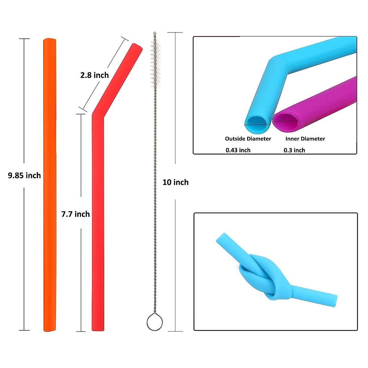 Reusable Silicone Straws for 20&30 oz Tumblers - 12 Pieces Long Bent&Straight Collapsible Smoothies Drinking Straws with 2 Cleaning Brushes - BPA free, Eco-friendly