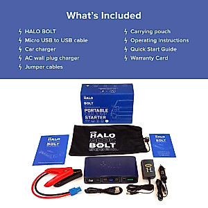 HALO Bolt 58830 mWh Portable Phone Laptop Charger Car Jump Starter with AC Outlet and Car Charger,Usb - Silver Graphite (1267118)