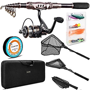 PLUSINNO Fishing Rod and Reel Combos, Fishing Net，Saltwater Freshwater Resistant Fishing Gear