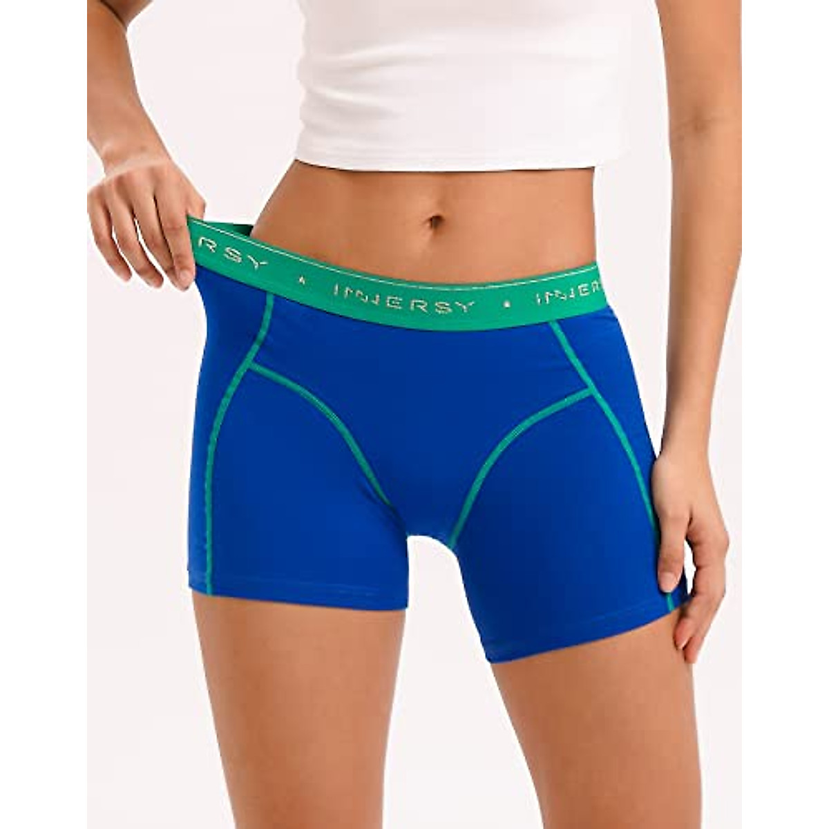 INNERSY Women's 4" Inseam Boxers Briefs Cotton Boyshorts Underwear Ladies Panties 3-Pack(Blue Nude Trio,Small)