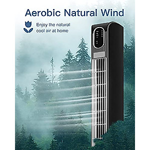 Uthfy 42'' Oscillating Tower Fan with Remote,Electric Cooling Tower Fan,Standing Floor Bladeless Fan with LED Display,Portable Fan for Bedroom,Office,Home (Black)