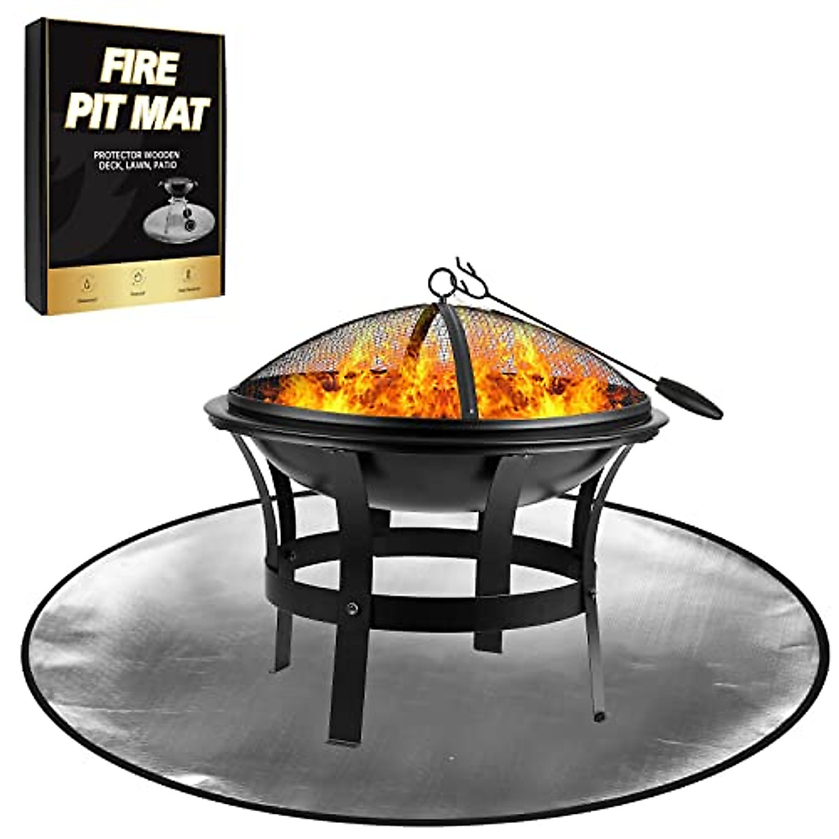 NEZUIBAN Fire Pit Mat, 36'' Round Fireproof Mat for Under Fire Pit, 5 Layers Grill Mat for Protect Deck, Patio, Grass, Lawn, Heat Insulation…