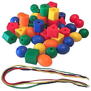 3 Bees & Me Jumbo Lacing Beads - Threading Toys for Toddlers & Kids Ages 3-5 - Fine Motor Preschool Activity with 50 Large Beads & Strings