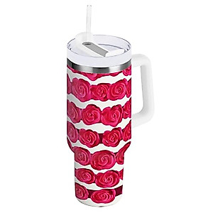 ODAWA Large Red Roses American Flag Insulated Tumblers with Handle and Straw Lid, 2 in 1 Lid Insulated Stainless Steel Tumblers
