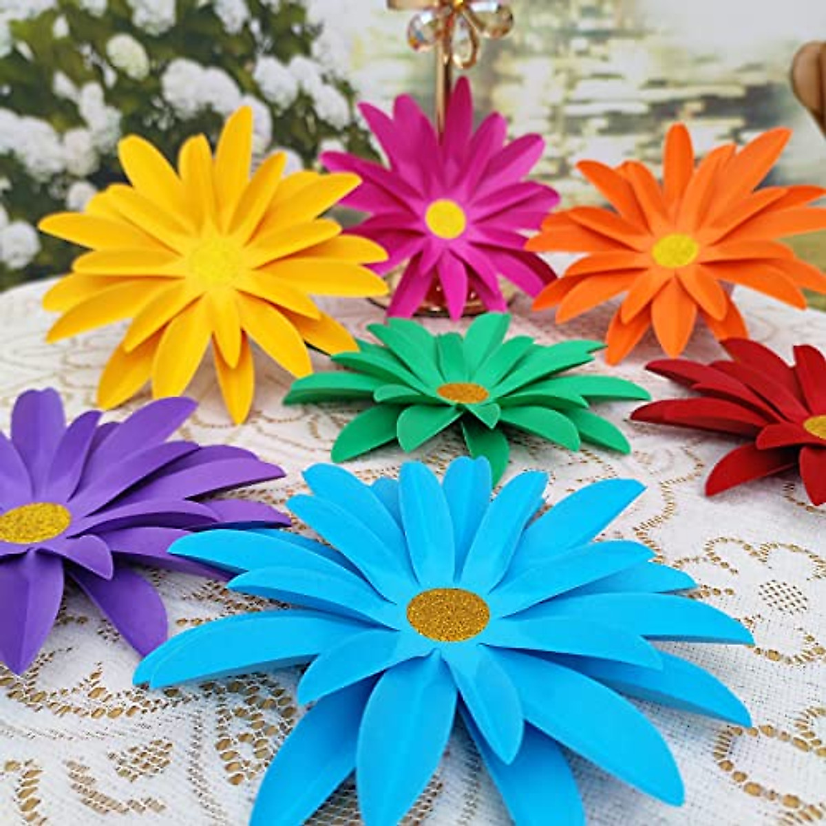 Mybbshower Rainbow Paper Daisy Flower for Tea Party Garden Party Decor Wedding Photo Backdrop Birthday Nursery Wall Sunflowers 8 inch