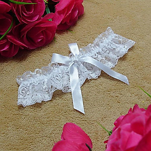 MMTTAO Women's Wedding Garter for Bridal Leg Ring Sexy Lingerie Lace Bow Plus Size Stretch Prom Garters - White