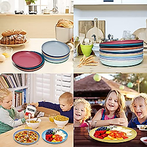 DAPIPIK 12 PACK 7 Inch Lightweight Mini Wheat Straw Plates, Unbreakable Sturdy Plastic Dinner Plates, Assorted Colors Dinnerware Sets, Microwave & Dishwasher Safe/Kids-toddler & Adult