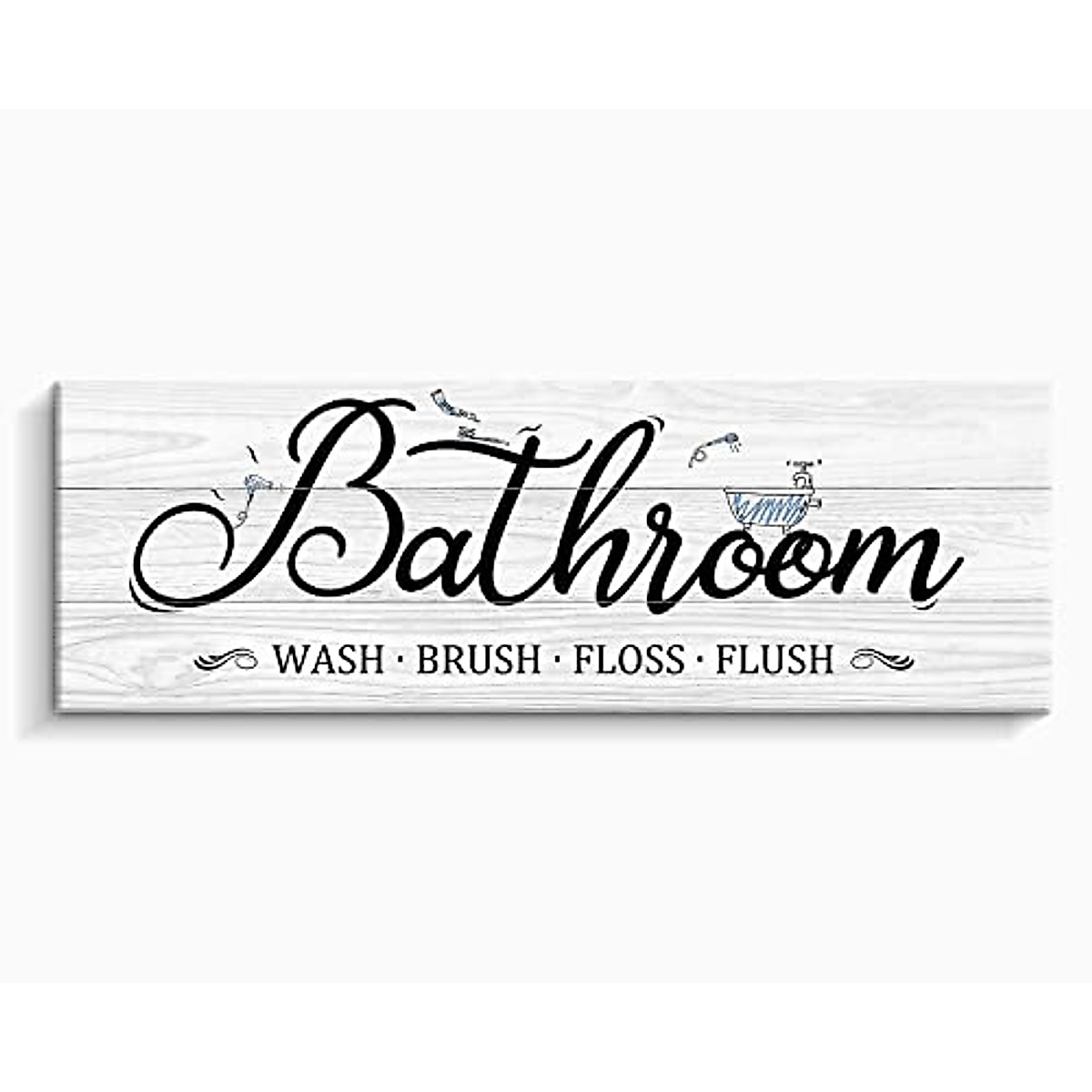 Kas Home Bathroom Sign Rustic Canvas Wall Art Funny Motto Prints Farmhouse Bathroom Decor Pictures with Solid Wood Frame for Home Toilet Hotel Bar (White - bathroom, 5.5 x 16.5 inch)