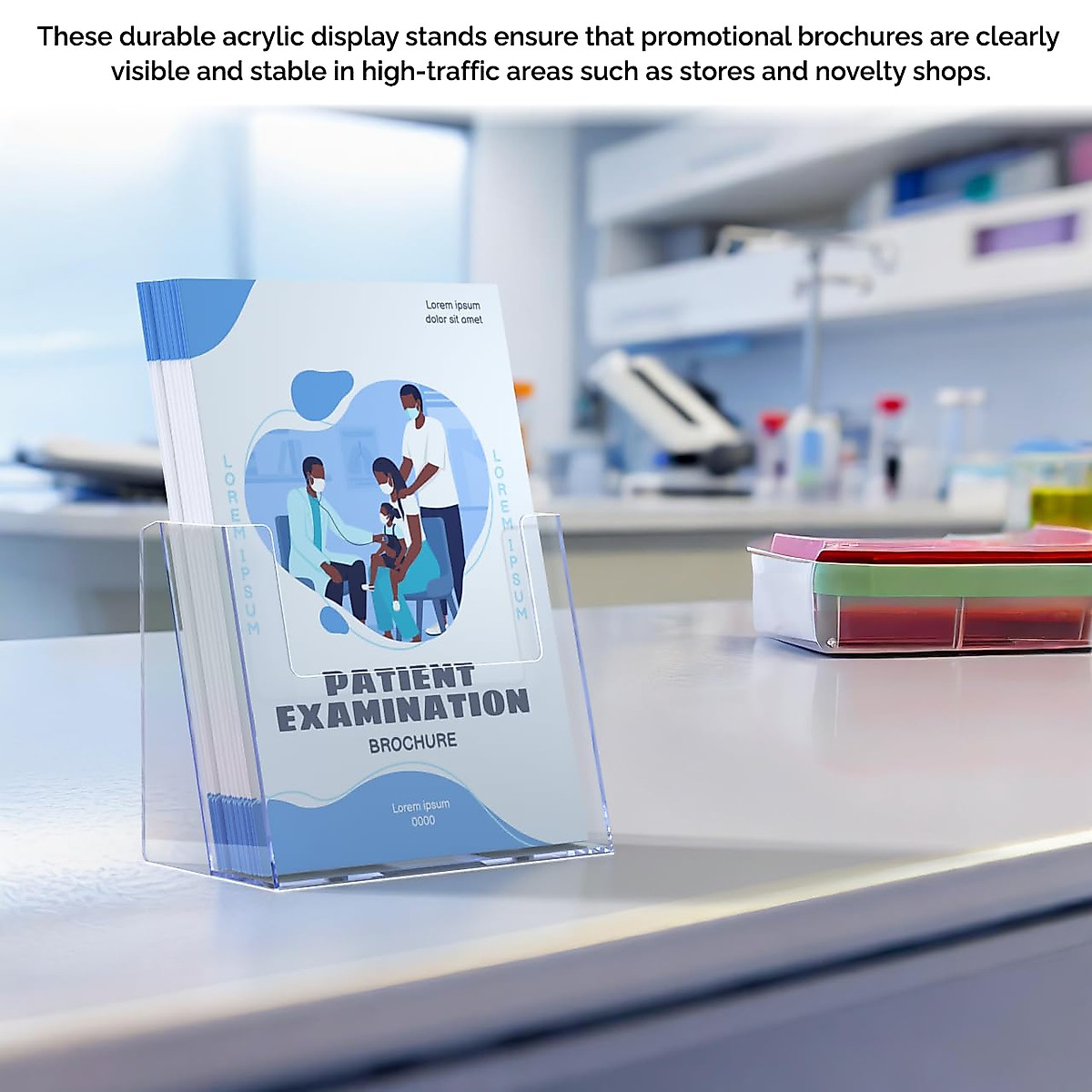 Marketing Holders 4 Pack Brochure Holder for 5.5" Bifolds Clear Acrylic Countertop Literature Organizer Slant Back Space Saving Booklet Dispenser for Trade Shows Expos and Conventions