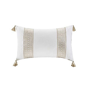 Harbor House Anslee Cotton Linen Accent Throw Pillow, Cottage/Country Embroidered Fashion Oblong Decorative Pillow, 12" W X 20" L, White