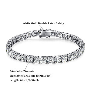 Tennis Bracelet Cubic Zirconia Bracelet for Women CZ Diamond Bracelet for Women Sterling Silver Bracelet Platinum Plated Tennis Bracelet Round Cubic Zirconia Women Bracelet Jewelry 4MM 6.5 Inch