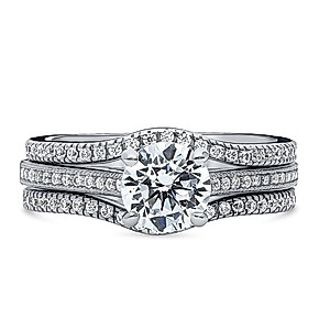 BERRICLE Sterling Silver Solitaire Wedding Engagement Rings 1 Carat Round Cubic Zirconia CZ Ring Set for Women, Rhodium Plated Size 8.5
