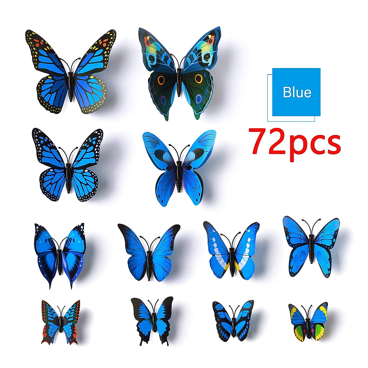 LiveGallery 72 PCS Blue Removable 3D DIY Beautiful Butterfly Wall Decals Blue Butterflies Art Decor Wall Stickers Murals for Kids Baby Boy Girls Bedroom Classroom Offices (Blue)