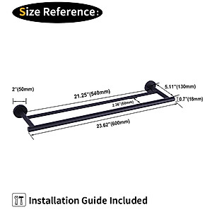 BEIGEEWY Double Bath Towel Bar 24-Inch Stainless Steel Towel Holder Modern Bathroom Accessories Wall Mounted, Matte Black