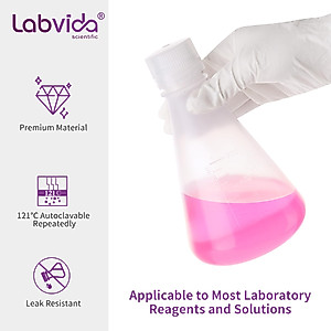 Labvida Plastic Erlenmeyer Flask Set with Screw Cap - 1000ml Molded Graduations - 2 pcs, LVAH006