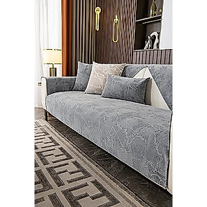 Huierxun Luxury Solid Color Chenille Sofa Cover Marble Pattern Soft Sofa Slipcover Non-Slip Sectional Couch Covers Anti Cat Scratch Armrest Backrest Recliner Cover (Grey,36''x36'')