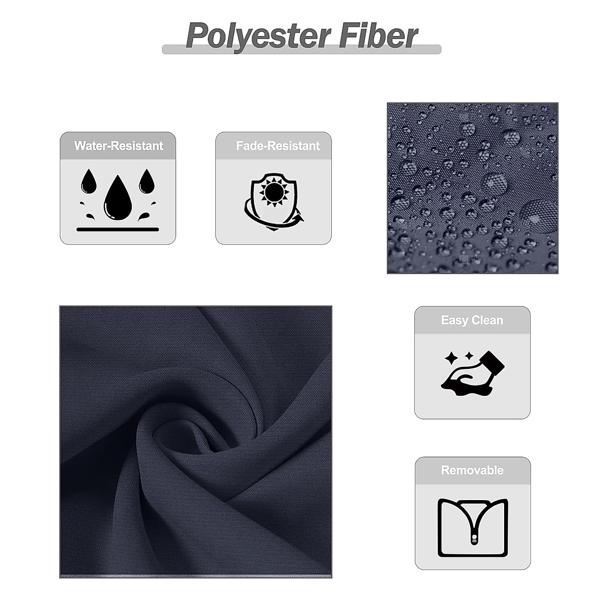 BPS Outdoor Cartridge High Back Dining Chair Cushion Set, Fade Resistant and Water Resistant Polyester Fabric Cover with Ties and Zipper, 44"x21"x3.2", Navy Blue, Set of 4