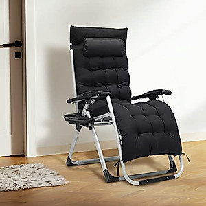 MoNiBloom Reinforced Zero Gravity Chair, Folding Pool Beach Lounger, Portable Tanning Chaise with Cushion, Headrest and Side Tray - Black