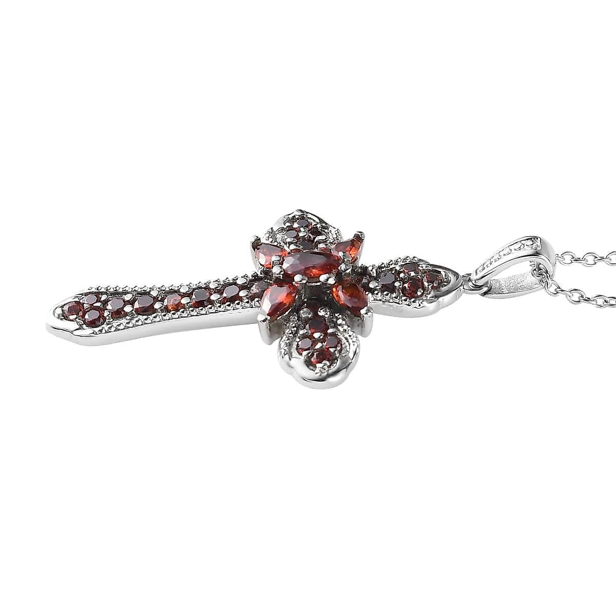 Shop LC Red Cubic Zirconia Cross Pendant Necklace for Women Catholic Jewelry Religious Christian Gifts for Women for Her Stainless Steel Size 20" Ct 3.6 Birthday Gifts