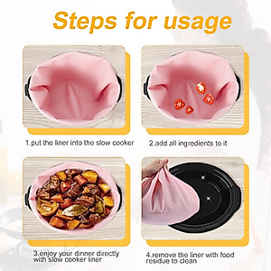 Silicone Slow Cooker Liner 6-8 Quart Compatible with Crockpot, Reusable Heat Resistant 6-8 Quart Slow Cooker Silicone Liner Slow Cooker Liner Bag for Crockpot Oval or Round Pots (Pink)