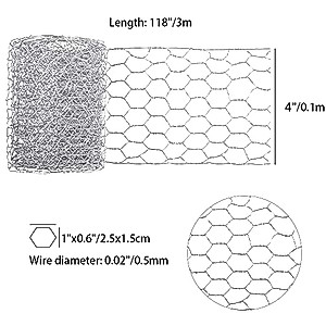 Aboofx Chicken Wire for Craft, 118 x 4 inch Floral Chicken Wire Net, Hexagonal Chicken Wire for Garden Poultry, with One Mini Cutting Pliers and 1 Pair Gloves