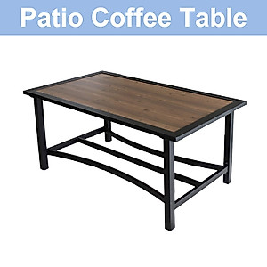 PatioFestival Patio Bench Sofa Outdoor Loveseat Conversation Set with Thick Cushion & Coffee Table Metal Frame Furniture for Deck Garden Poolside Balcony Beach(2 Seats, Blue)