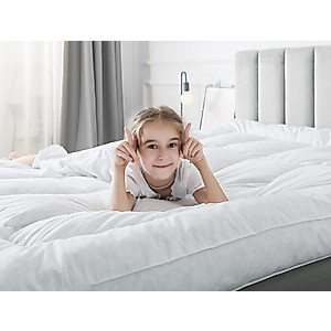 WhatsBedding 5 Inch Goose/Duck Feather Bed, Extra Thick Mattress Topper Twin Size, 100% Cotton 2500 GSM Overfilled Pillow Top, Hotel Collection Mattress Topper, 39x75 in