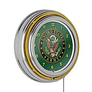 U.S. Army Symbol Chrome Double Ring Neon Clock