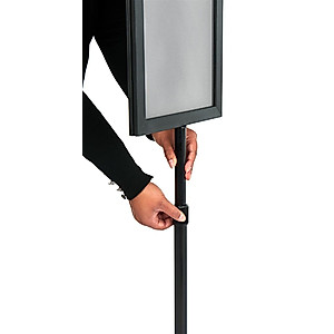 11x17 Sign Stand with Height-Adjustable Post, Top-Loading Sign Frame Includes PVC Backer and 2 Non-Glare Lenses for Double-Sided Presentations, Aluminum (Black)