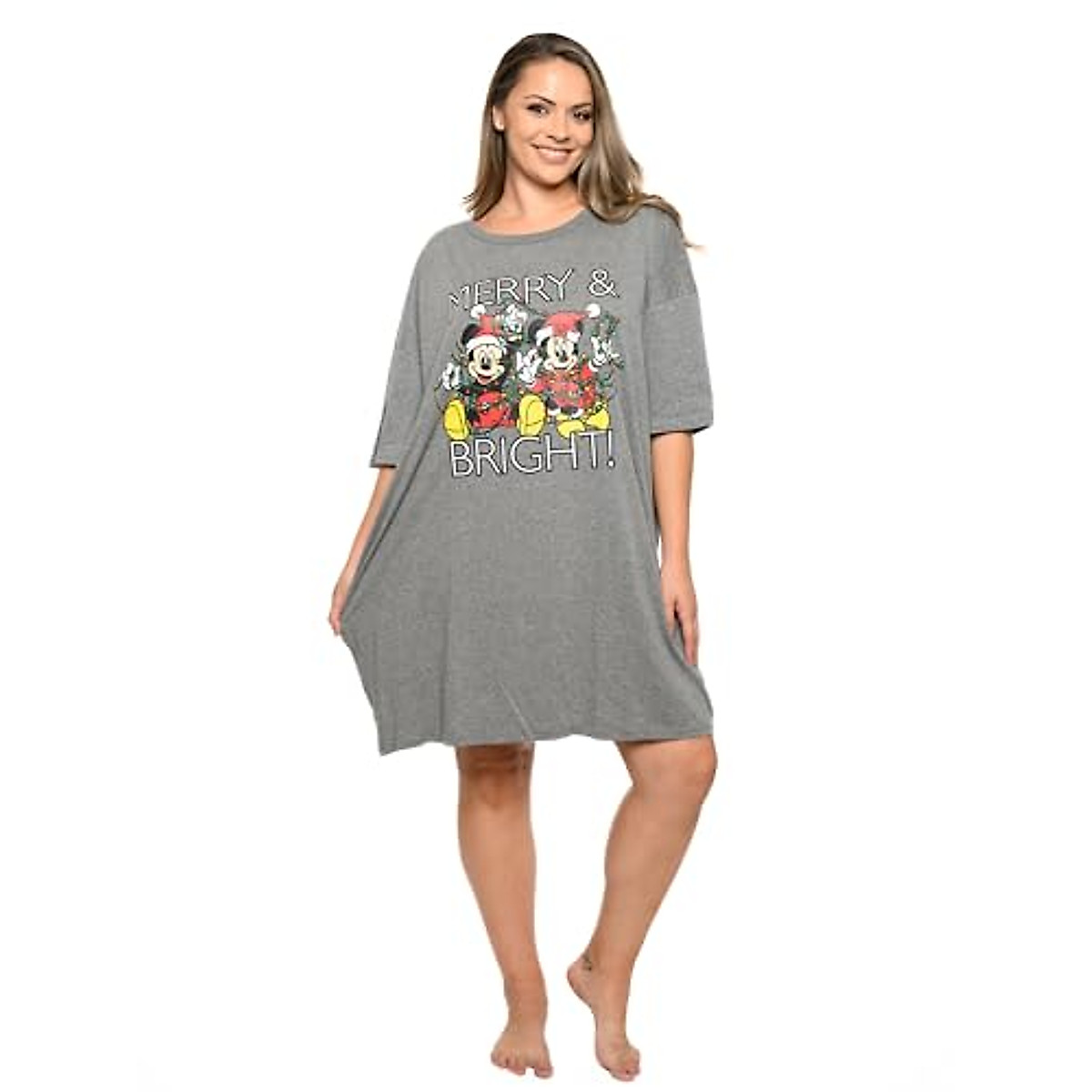 Disney Womens Sleepshirt Mickey Minnie Mouse Print (Christmas, One Size)