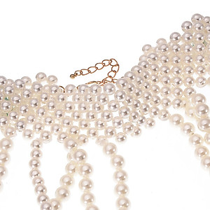 Jerollin Simulated Pearl Body Statement Necklace for Women, Fashion Collar Bib Necklaces Costume Jewelry White