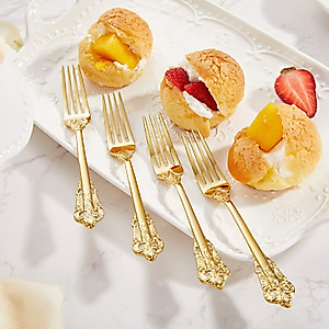 KEAWELL Luxury 5.9" Appetizer Forks, 18/10 Stainless Steel, Set of 4, Gorgeous Cocktail Forks/Dessert Forks (Gold)