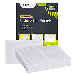 100-Pack Clear Business Card Pockets Holders 3.75x2 in, Self-Adhesive Top Load Plastic Protector and Sleeves Labels, Bulk Set for Storage, Organization, Labeling