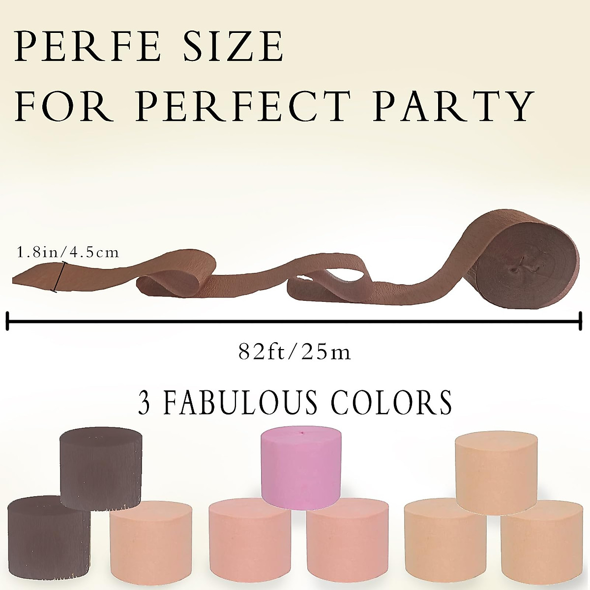 Crepe Paper Streamers 9 Rolls 738ft，Brown Crepe Paper Streamers,Rose Gold Party Streamers for Birthday ，Baby Shower Graduation Wedding Other Celebration,(1.8 Inch x 82 Ft/Roll)