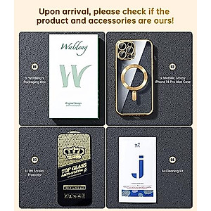 Waldeng for iPhone 14 Pro Max Case with Integrated Camera Lens Protector, [Compatible with MagSafe] [Original iPhone Exterior], Crystal Clear Case for iPhone 14 Pro Max 6.7", Gold