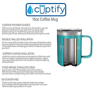 Personalized Coffee Mug Seafoam Glitter 15 oz with Lid and Handle Custom Engraved Gift Stainless Steel Vacuum Insulated Cup