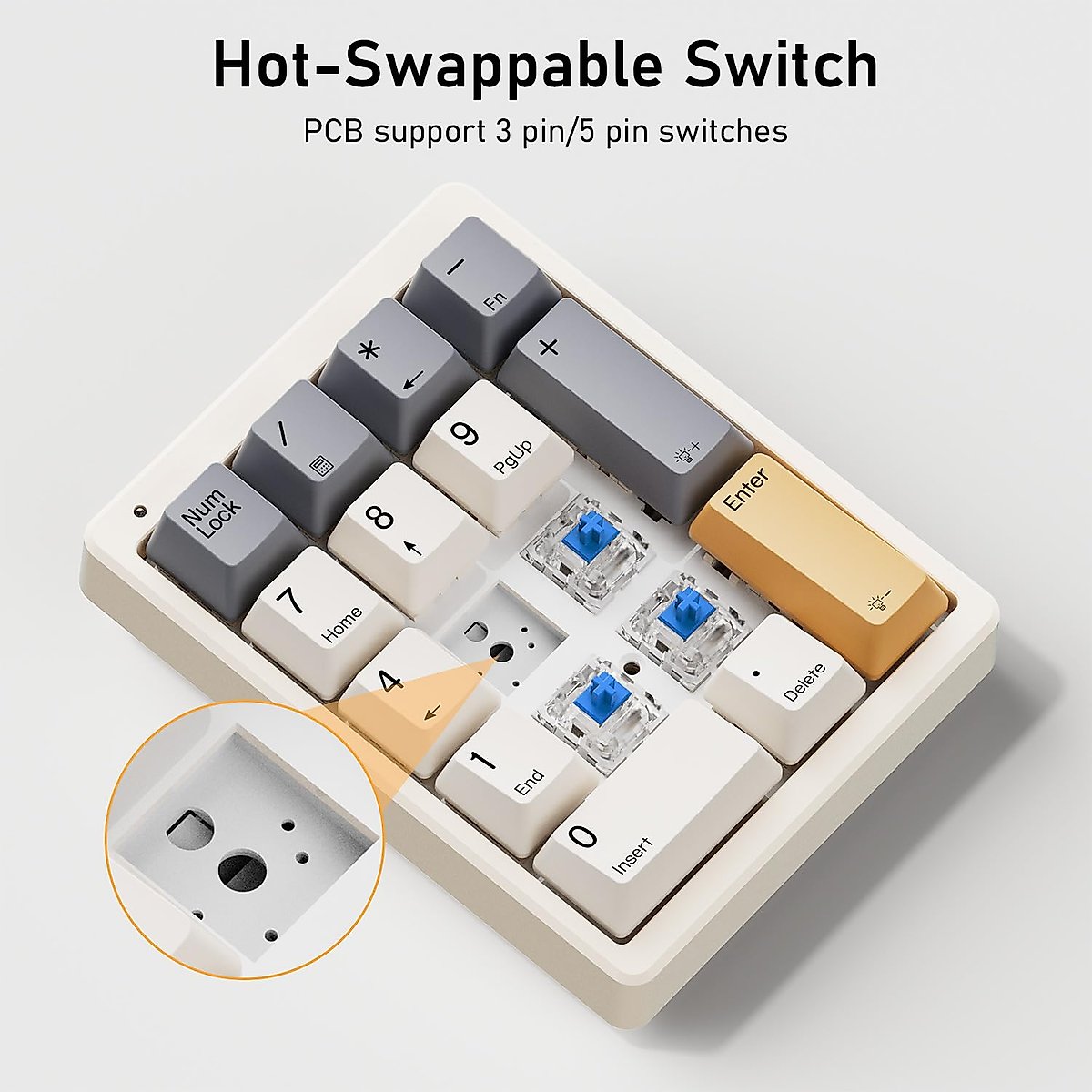 Kisnt Mechanical Number Pad,Hot Swappable Numpad Wired USB 17 Keys Keypad White Backlit Numeric Keypad with PBT Keycaps for Laptop PC Compact Keyboards(Retro Beige, Blue Switch)