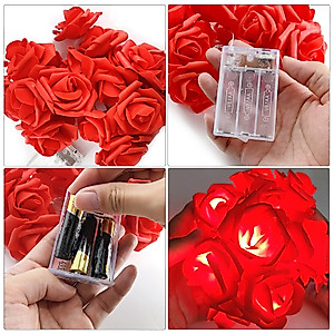 Yomiie Rose Flower String Lights Valentine's Day Decoration 6.6 ft 20 Rose Lamp Fairy String Lights, DIY Lights Decorations for Mother's Day Wedding Garden Party Decoration - Red