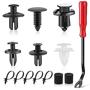 KCRTEK 120 pcs Bumper Clips 6mm 7.6mm 8mm 8.8mm 10mm Nylon Push Rivets,Plastic Rivets with Fastener Removal Sponge Cushions and Cable Ties