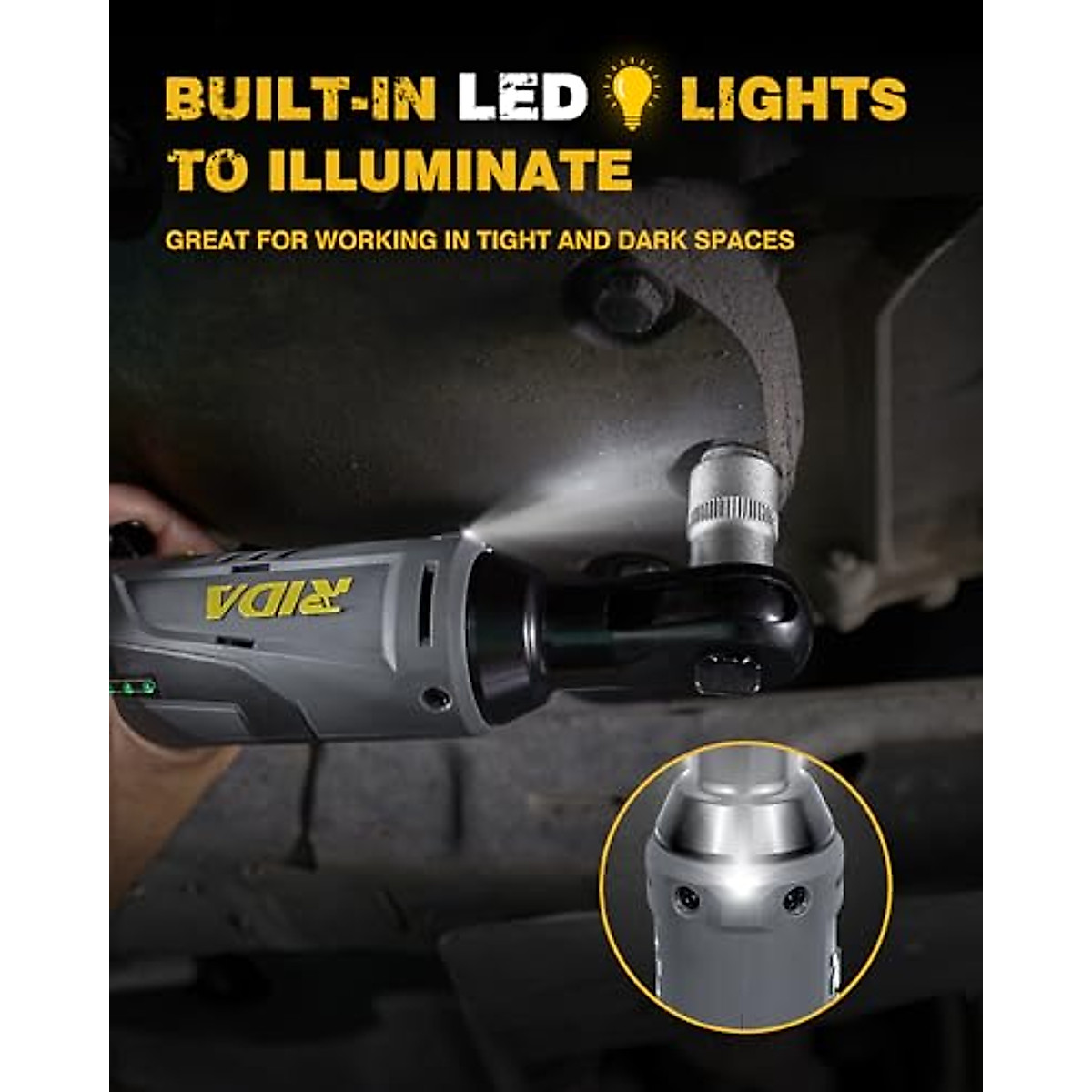 RIDA Cordless Electric Ratchet Wrench Set 40 Ft-lbs 400 RPM 3/8" 12V Cordless Ratchet Kit w/ 2-Pack Li-Ion Batteries & 60-Min Fast Charge, Variable Speed Trigger 8 Sockets New Year presents