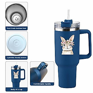 LB LEOBON 40 ounce insulated cup with handle, double-layer vacuum stainless steel material, equipped with straw, can keep warm or maintain cold drinks Easter Rabbit D Lake Green