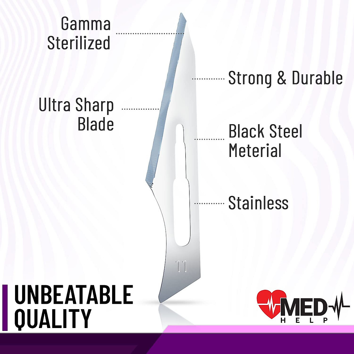MedHelp Pack of 100 Disposable Surgical Blades 11, Size 11 Medical Scalpel Blades for Surgical Scalpel Knife, High Carbon Steel Dermablade Blades. Individually Wrapped 11 Blade