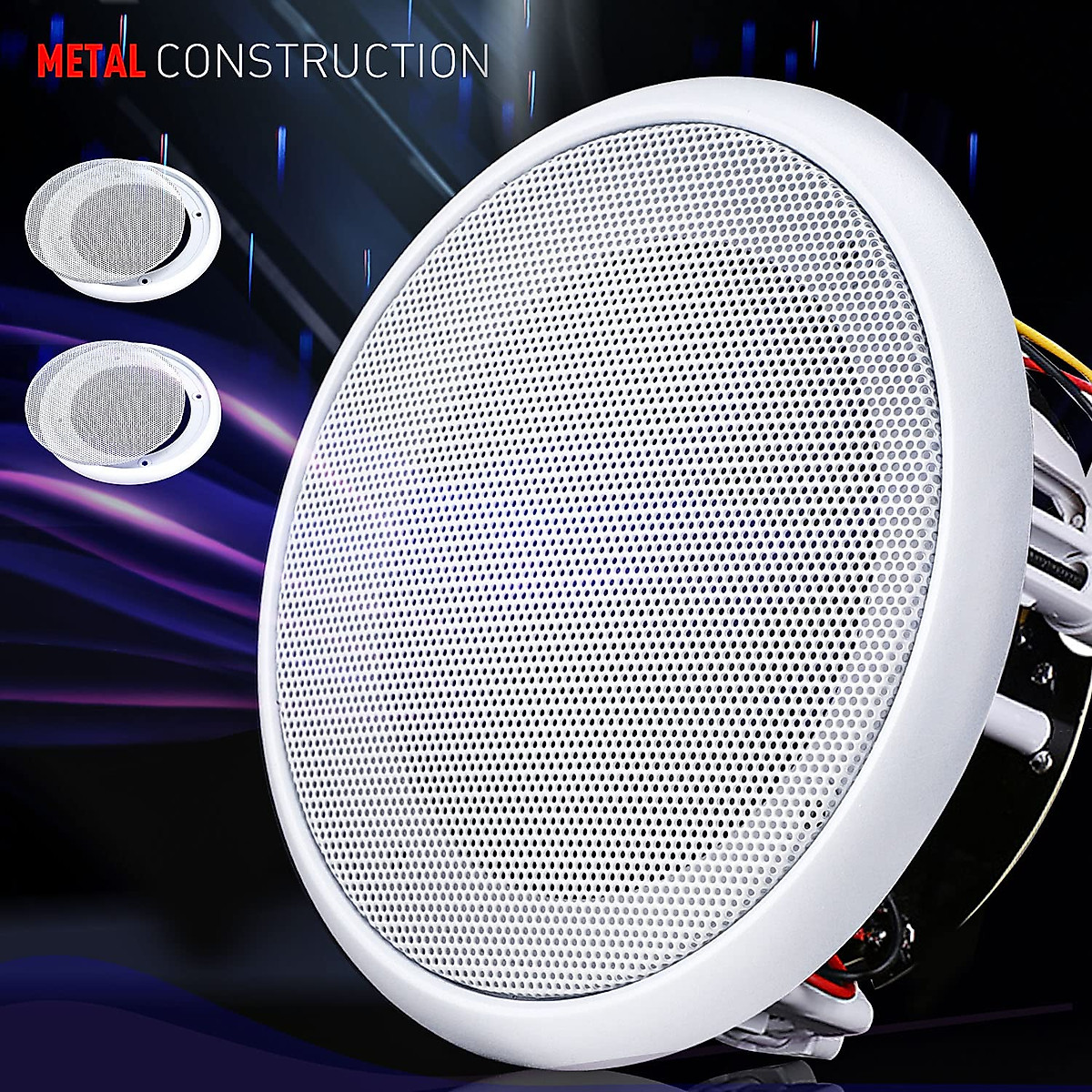 Facmogu 2PCS 8in White Ceiling Speaker Covers, Surface Mount Speaker Grill Mesh Round Speaker Grille Woofer Car Speaker Grill Cover Guard Protector Replacement Round Metal Grills