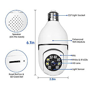 2Pack Light Bulb Security Camera Outdoor,2.4G Wifi Light Socket Security Cameras 1080P,Security Wireless Security Camera Outdoor/Indoor,Color Night Vision,Twoway Dialogue,Motion Tracking,Cloud Storage