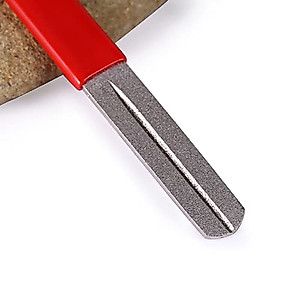 Raguso Fish Knife Grinding Tool, Fishing Hook Sharpener Durable with Plastic Handle for Fishing Lover for Outdoor Fishing for Honing Hook Bottom and Point(red, Double Groove)
