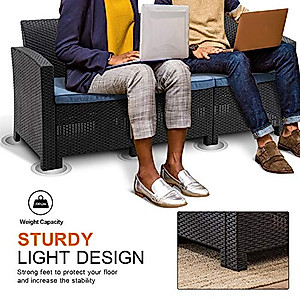 MCombo 7pcs Patio Furniture Set All-Weather Outdoor Sectional Sofa Rattan Pattern Patio Conversation Set w/Seat Cushions 6050-800 (Blue)