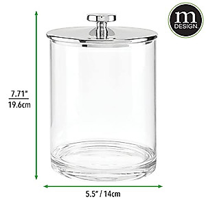 mDesign Large Modern Apothecary Storage Organizer Canister Jars - Plastic Containers for Bathroom, Organization Holder for Vanity, Counter, and Makeup Tables, Lumiere Collection, Clear/Chrome