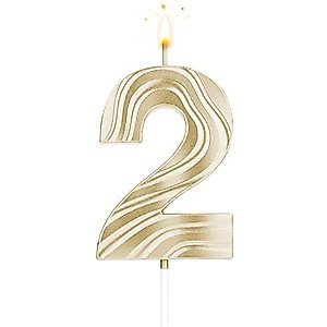 2.8inch Birthday Number Candle, 3D Candle Cake Topper Cake Numeral Candles Number Candles for Birthday, Wedding, Anniversary Parties, Celebration (Gold, 2)