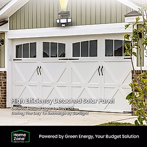 Home Zone Security Solar Flood Lights - Outdoor Motion Sensor LED Flood Light 3500K Warm Color Temperature with No Wiring Required, Black